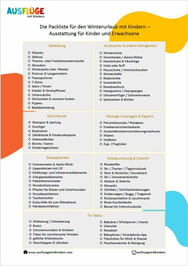 Die Packliste für den Winterurlaub mit Kindern – Ausflüge mit Kindern